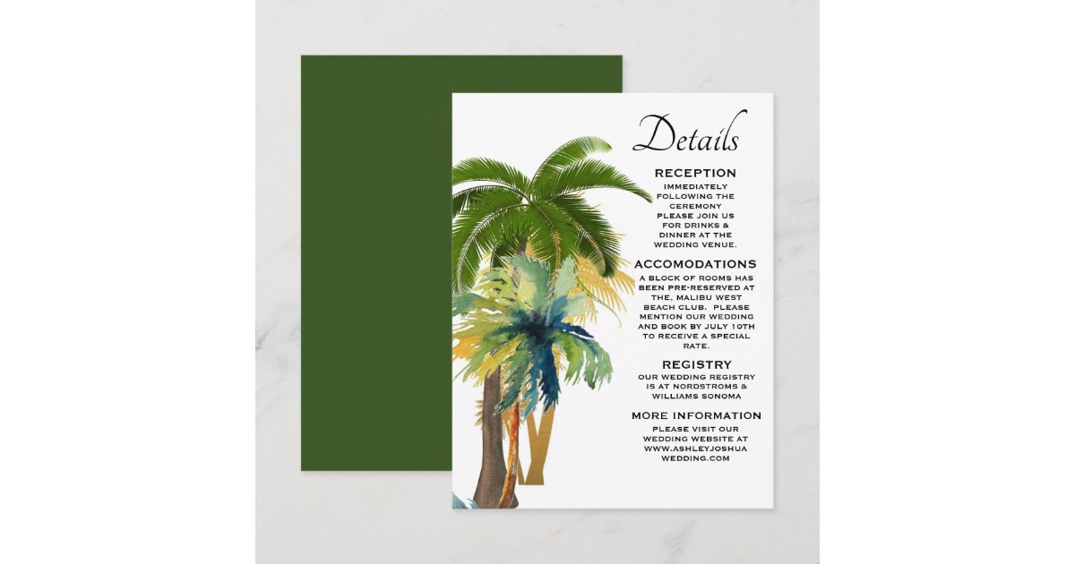 Palm Tree Beach Wedding Enclosure Card | Zazzle