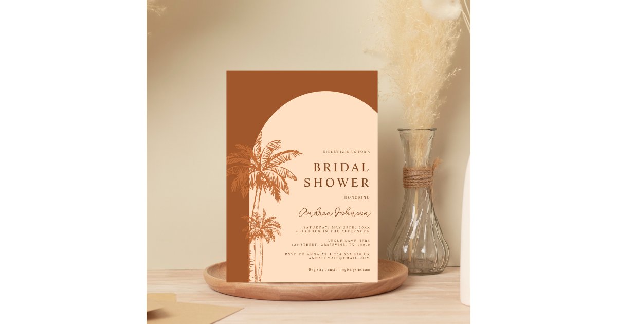 Palm Tree Boho Beach Terracotta Bridal Shower Invitation | Zazzle