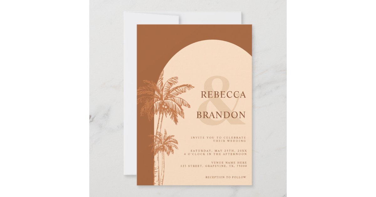 Palm Tree Boho Beach Terracotta QR Code Wedding Invitation | Zazzle
