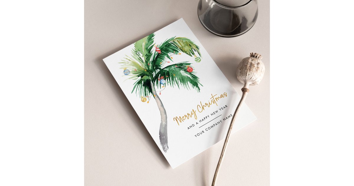 Palm Tree Business Logo Christmas Holiday Card | Zazzle