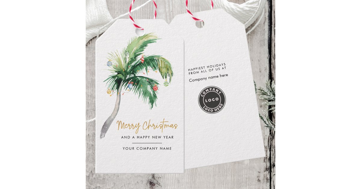 Palm Tree Business Logo Christmas Holiday Gift Tags | Zazzle
