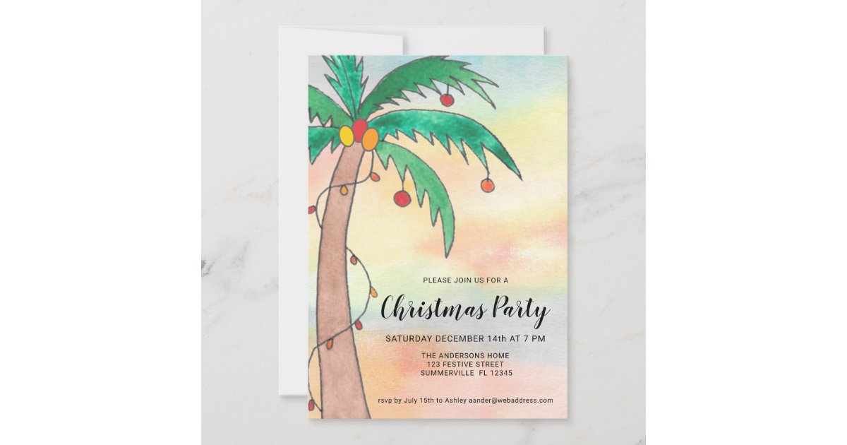 Palm Tree Christmas Party Invitation | Zazzle