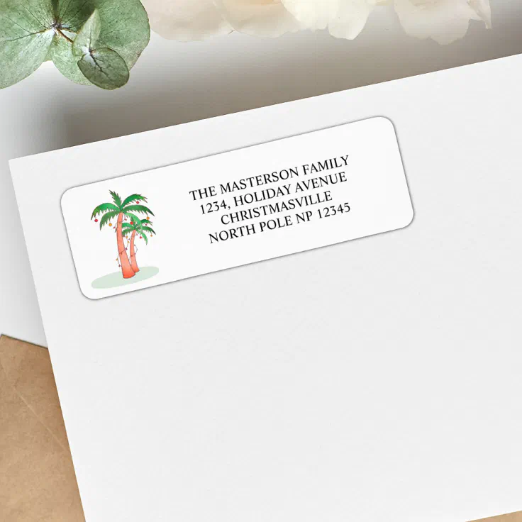 Palm Tree Christmas Return Address Label | Zazzle