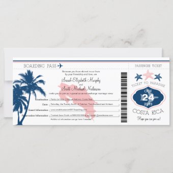 Palm Tree Costa Rica Boarding Pass Wedding Invitation | Zazzle