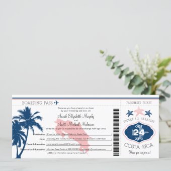 Palm Tree Costa Rica Boarding Pass Wedding Invitation | Zazzle