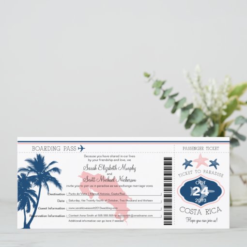 Palm Tree Costa Rica Boarding Pass Wedding Invitation | Zazzle