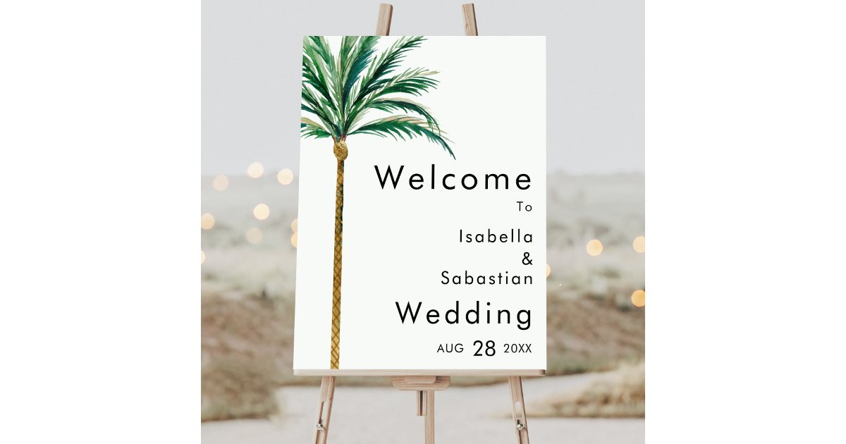 Palm Tree Destination Modern Wedding Welcome Sign | Zazzle