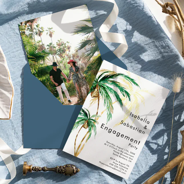 Palm Tree Destination Photo Engagement Party Invitation | Zazzle