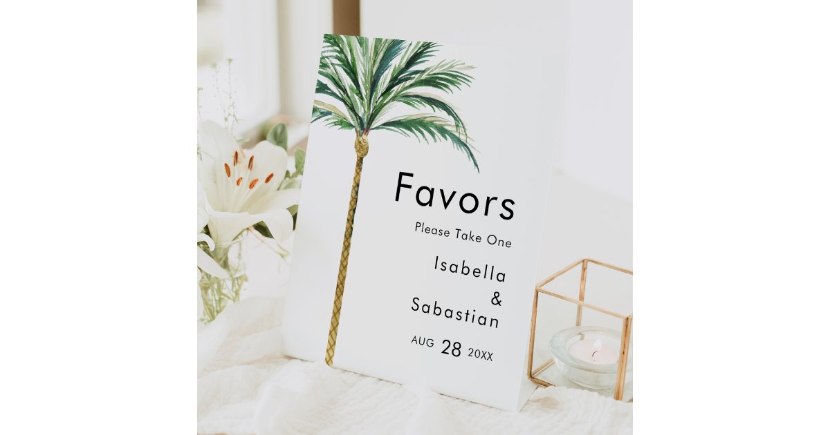 Palm Tree Destination Wedding Favors Pedestal Sign | Zazzle