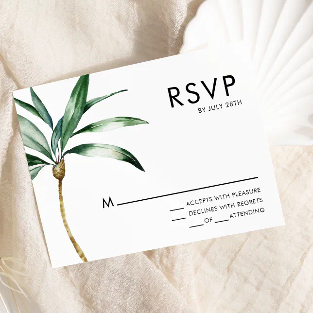 Palm Tree Destination Wedding RSVP Response Card | Zazzle