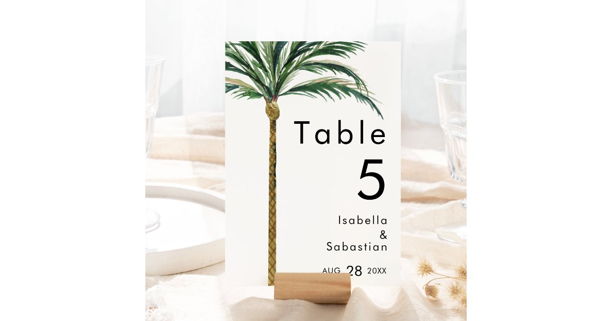 Palm Tree Destination Wedding Table Number Card | Zazzle