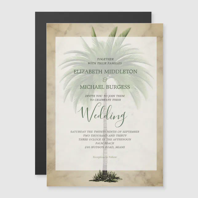 Palm Tree Elegant Chic Wedding Magnetic Invitation | Zazzle