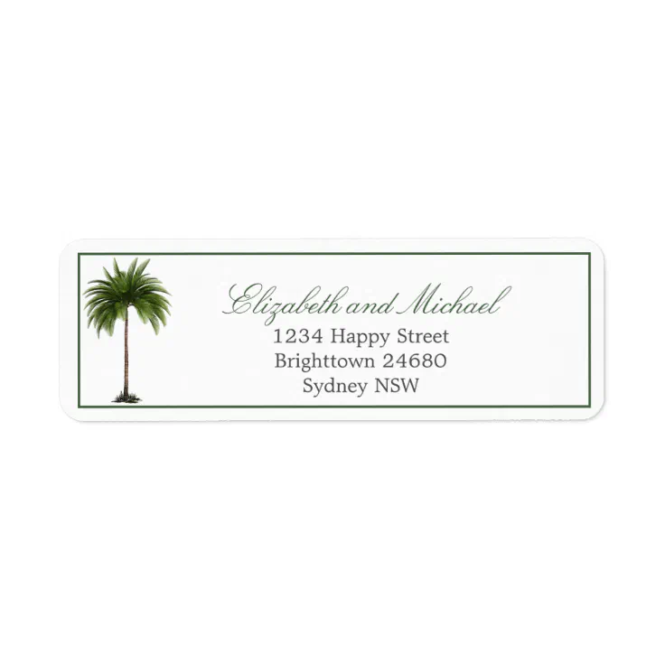 Palm Tree Elegant Modern Chic Green Wedding Label | Zazzle