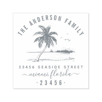 Palm Tree & Family Name Script Return Address Self-inking Stamp | Zazzle