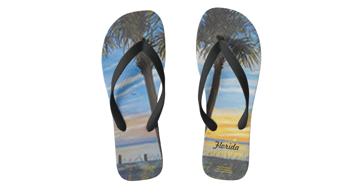 PALM TREE FLORIDA BEACH FLIP FLOPS | Zazzle