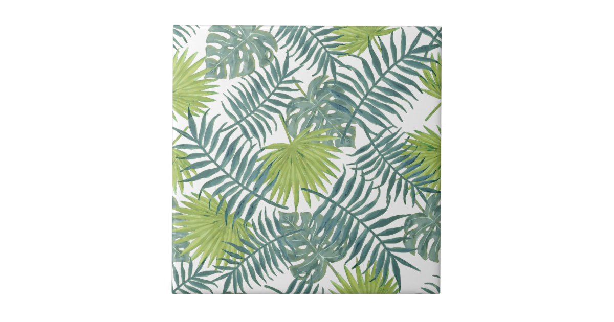 Palm Tree Fronds Painting Hawaiian Tile | Zazzle