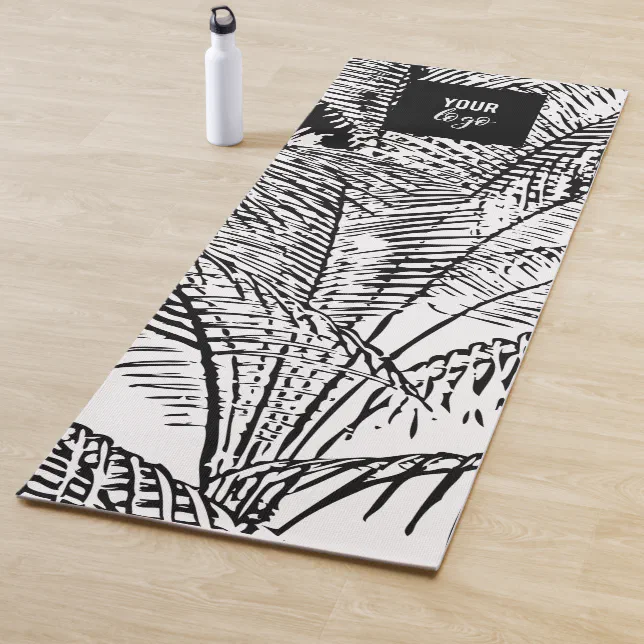 Palm Tree Leaves Black White Business Logo Yoga Mat | Zazzle