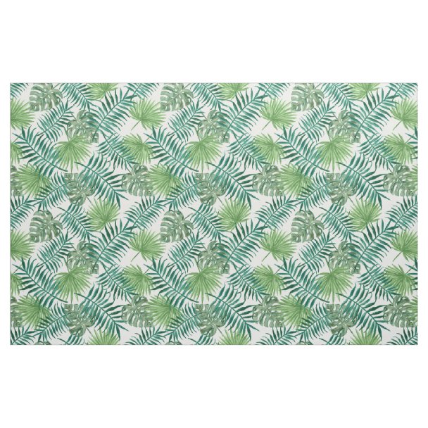Modern Tropical Green Leaves Pattern Fabric | Zazzle