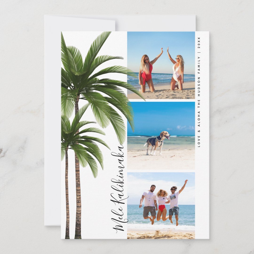 Palm Tree Mele Kalikimaka Christmas Photo Collage Holiday Card | Zazzle