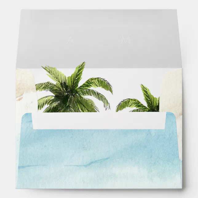 Palm Tree Ocean Beach Tropical Destination Wedding Envelope | Zazzle