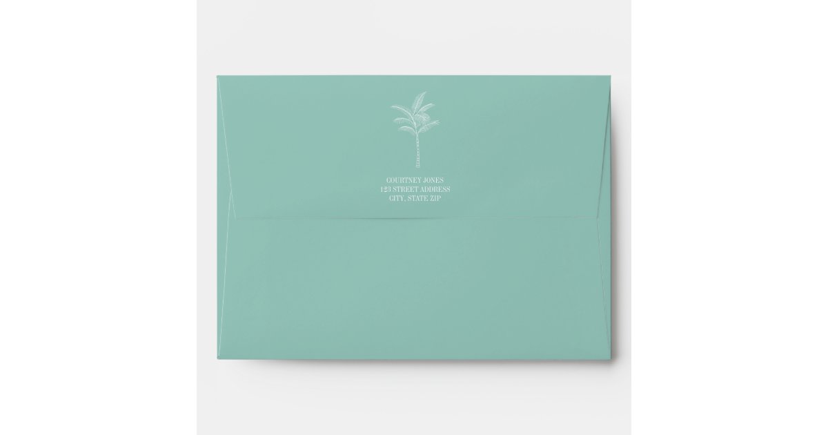 Palm Tree Pattern Aqua Wedding Envelope | Zazzle