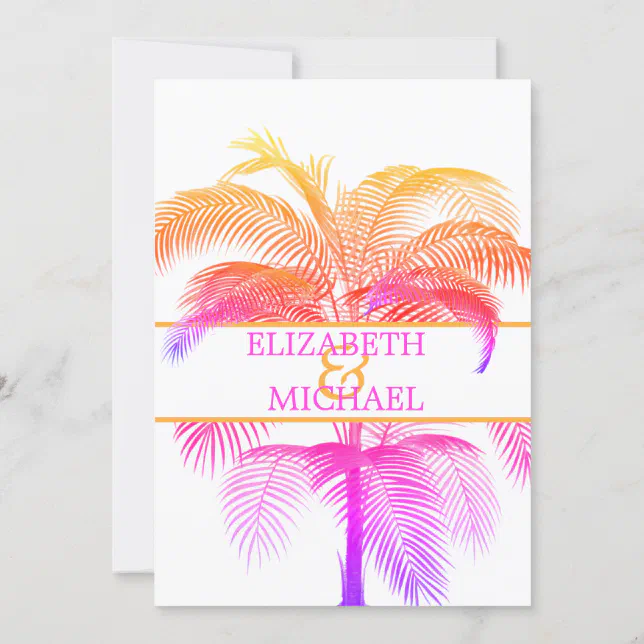 Palm Tree Pink Elegant Wedding Modern Rehearsal Invitation | Zazzle