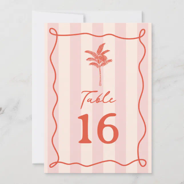 Palm Tree Pink Stripe Wedding Invitation | Zazzle