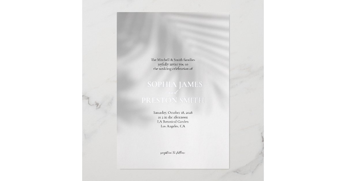 Palm Tree Shadow Modern Wedding Invite with Foil | Zazzle