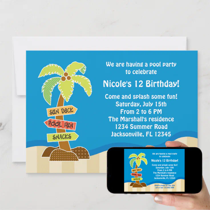 Palm Tree Sing Pool Party Invitation | Zazzle