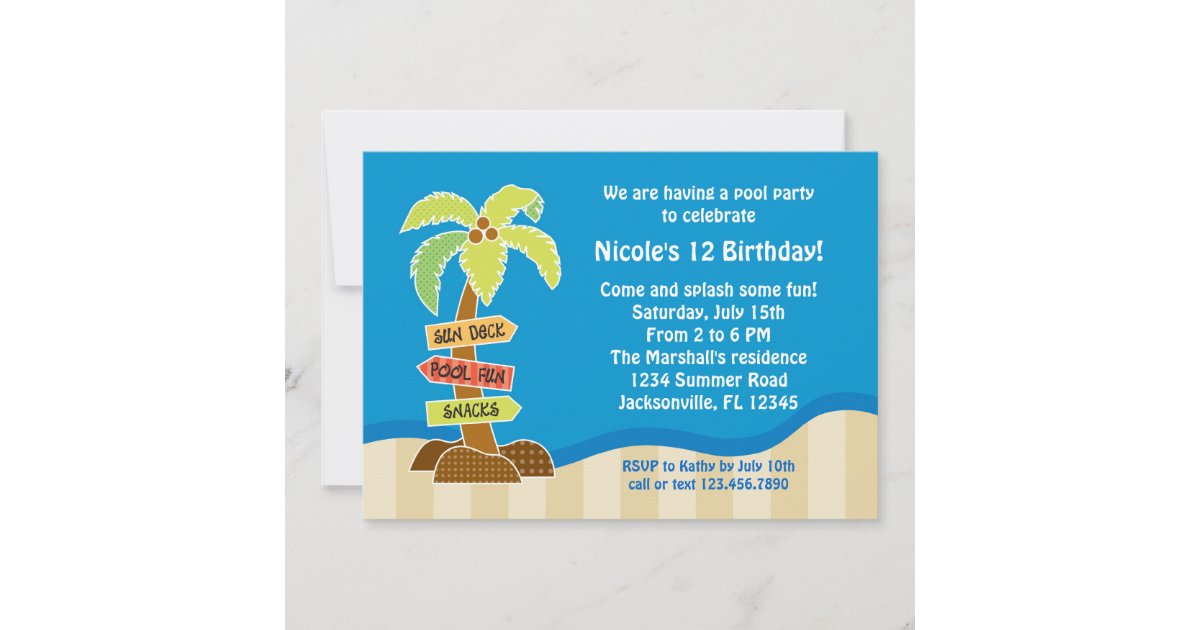 Palm Tree Sing Pool Party Invitation | Zazzle