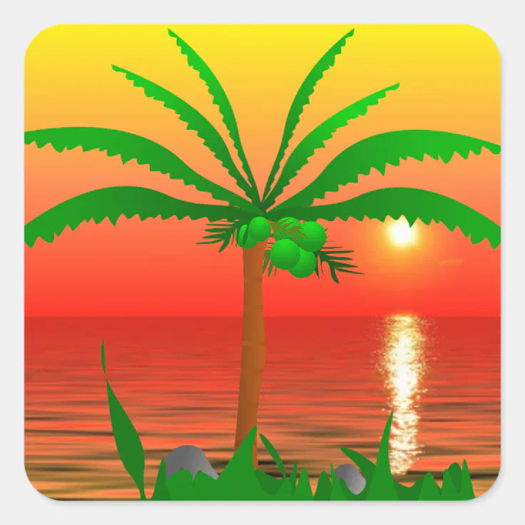 Palm Tree Square Sticker | Zazzle