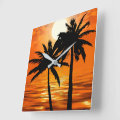 Palm Tree Sunset Tropical Wall Clocks | Zazzle