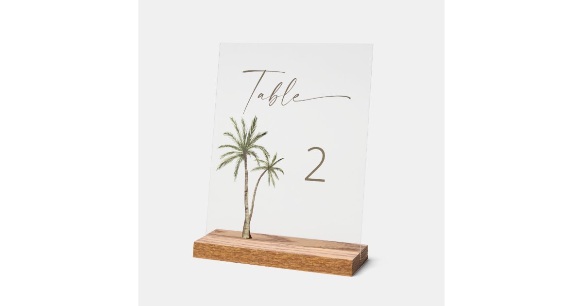 Palm Tree Table Number Acrylic Sign | Zazzle