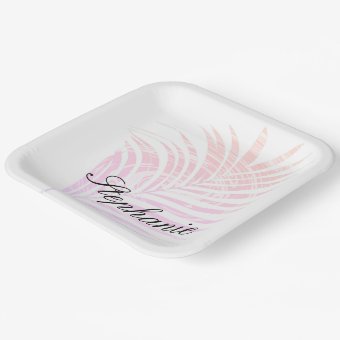 Palm Tree Tropical Custom Name Pink Patterns Paper Plates | Zazzle