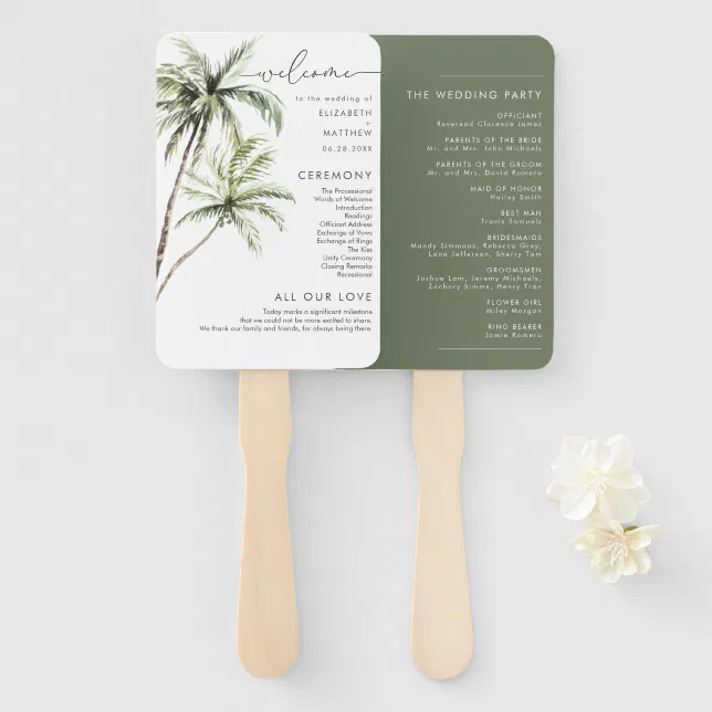 Palm Tree Tropical | Minimal Wedding Hand Fan | Zazzle