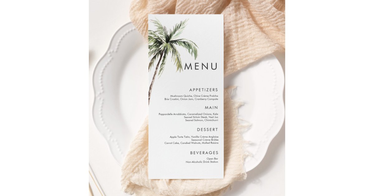 Palm Tree Tropical | Minimal Wedding Menu | Zazzle