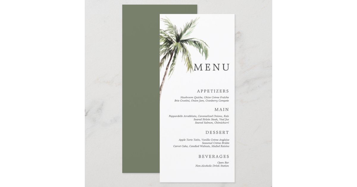 Palm Tree Tropical | Minimal Wedding Serif Menu | Zazzle