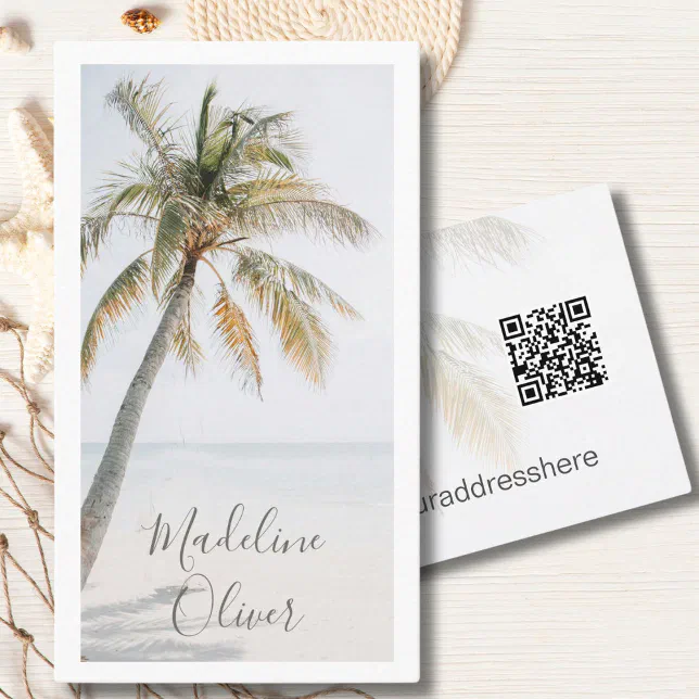 Palm Tree Tropical Modern QR Code Business Card | Zazzle
