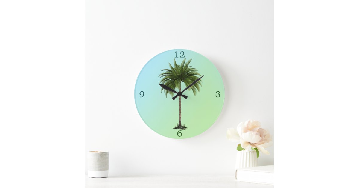 Palm Tree Vintage Tropical Elegant Green Large Clock | Zazzle.com