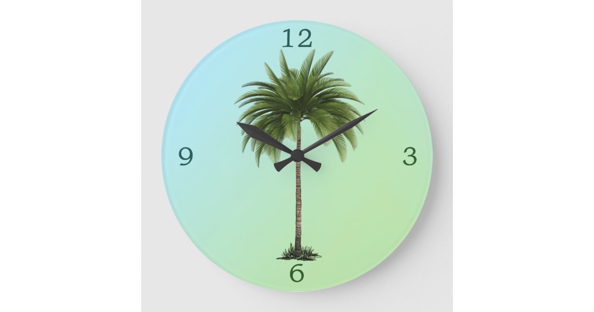 Palm Tree Vintage Tropical Elegant Green Large Clock | Zazzle