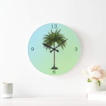 Palm Tree Vintage Tropical Elegant Green Large Clock | Zazzle