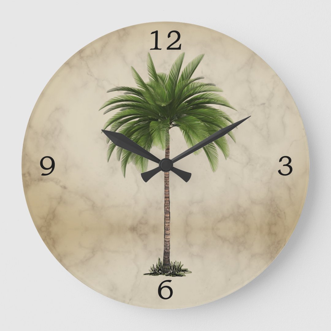 Palm Tree Vintage Tropical Elegant Large Clock | Zazzle