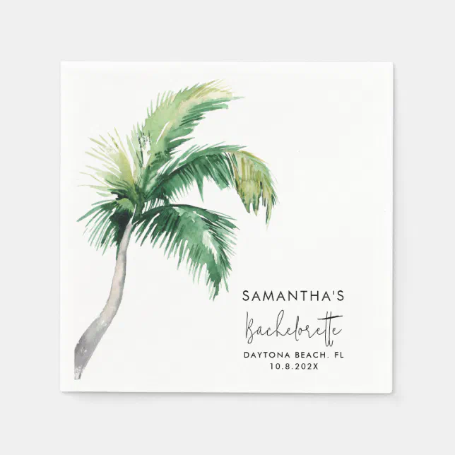 Palm Tree Watercolor Bachelorette Paper Napkins | Zazzle