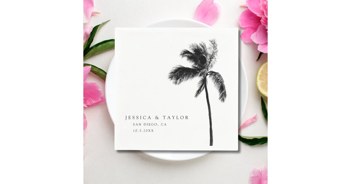 Palm Tree Wedding Modern Custom Cocktail Napkins | Zazzle