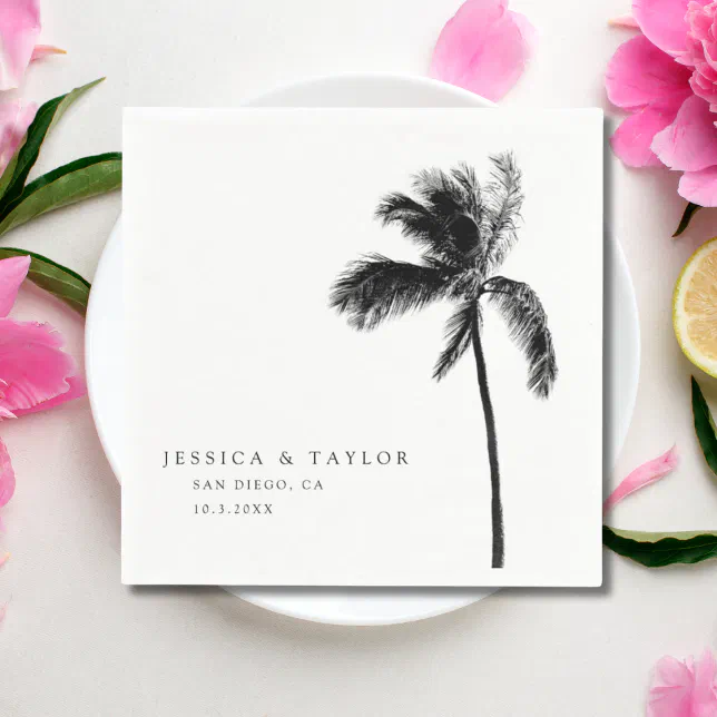 Palm Tree Wedding Modern Custom Cocktail Napkins | Zazzle