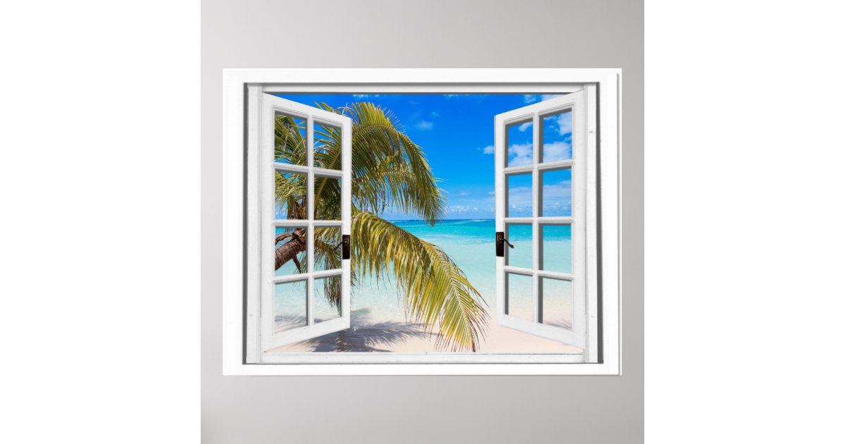 Palm Tree Window Beach View Poster | Zazzle