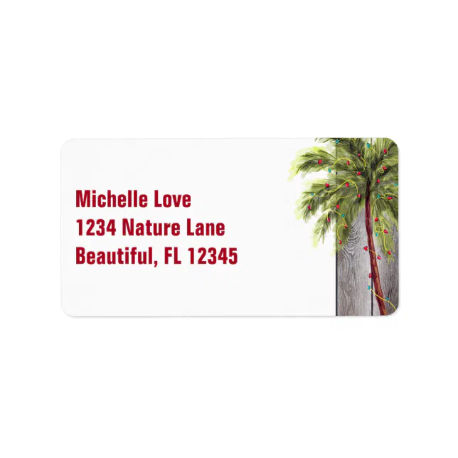 Palm Tree with Christmas Lights Beach Address Label | Zazzle