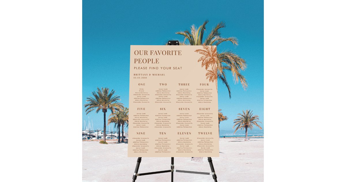 Palm Trees 12 Tables Wedding Seating Chart Sign | Zazzle