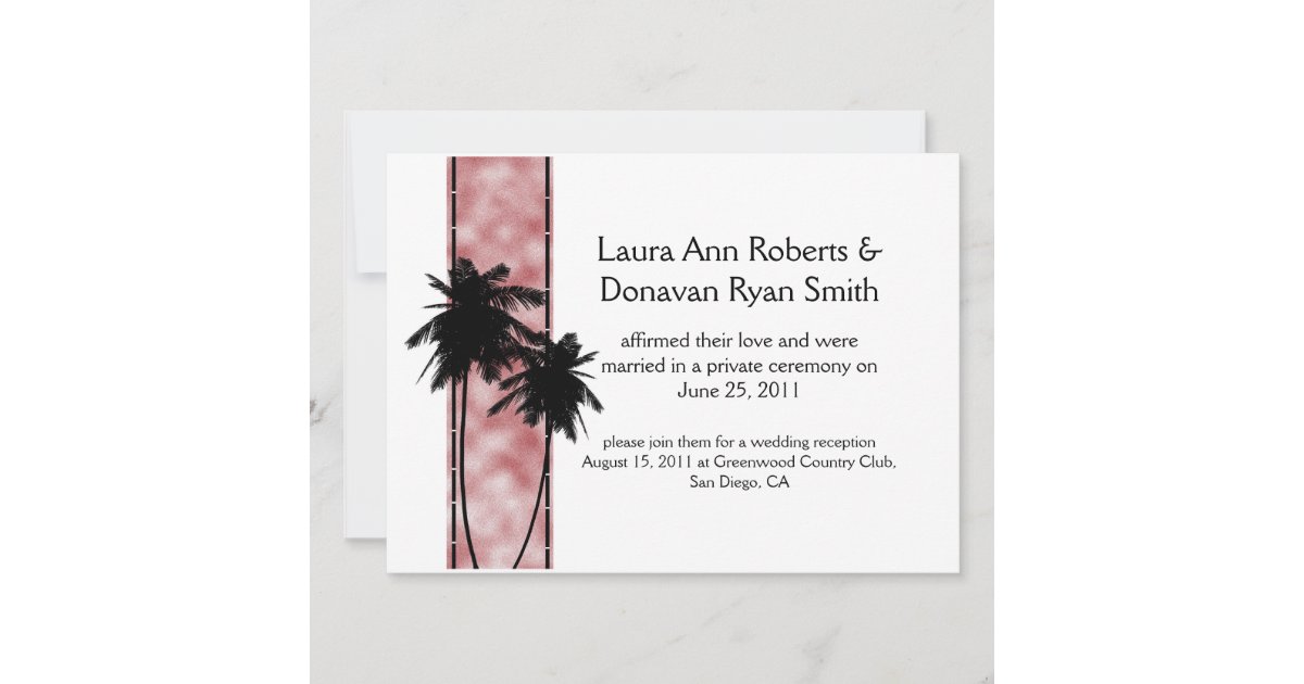 Palm Trees and Pink Post Wedding Invitation | Zazzle