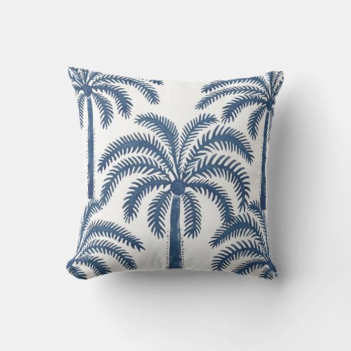 Palm Trees Blue White Outdoor Pillow | Zazzle
